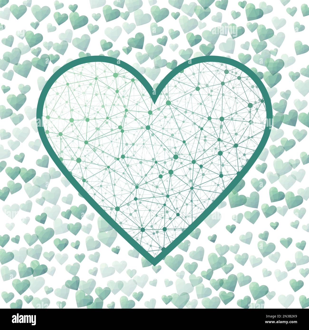 Polygonal Valentine Day Heart. Geometric heart mesh in blue green color ...