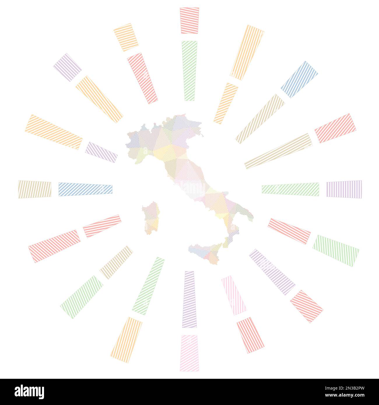 Italy sunburst. Low poly striped rays and map of the country. Radiant ...