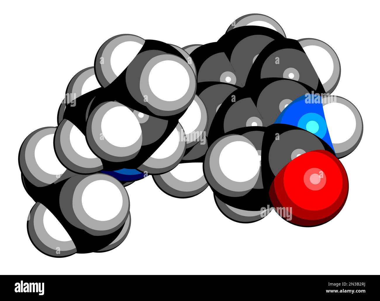 Ropinirole drug molecule. 3D rendering. Atoms are represented as ...
