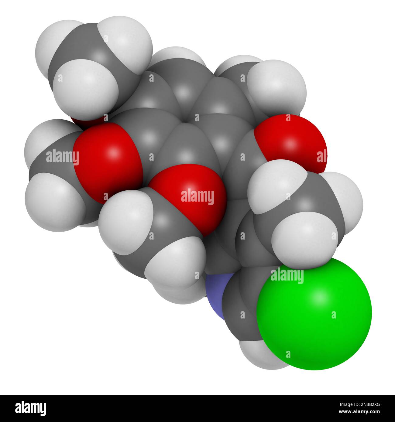 Pyriofenone fungicide molecule. 3D rendering. Atoms are represented as ...