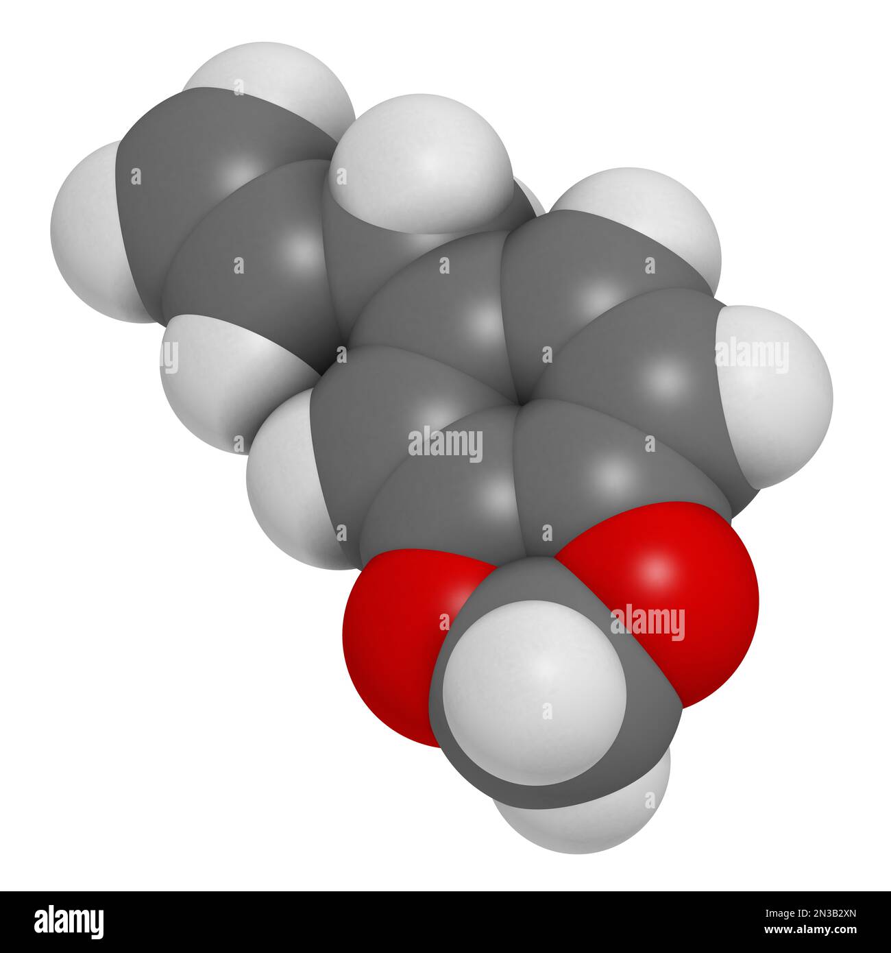 Safrole MDMA precursor molecule. 3D rendering. Atoms are represented as ...
