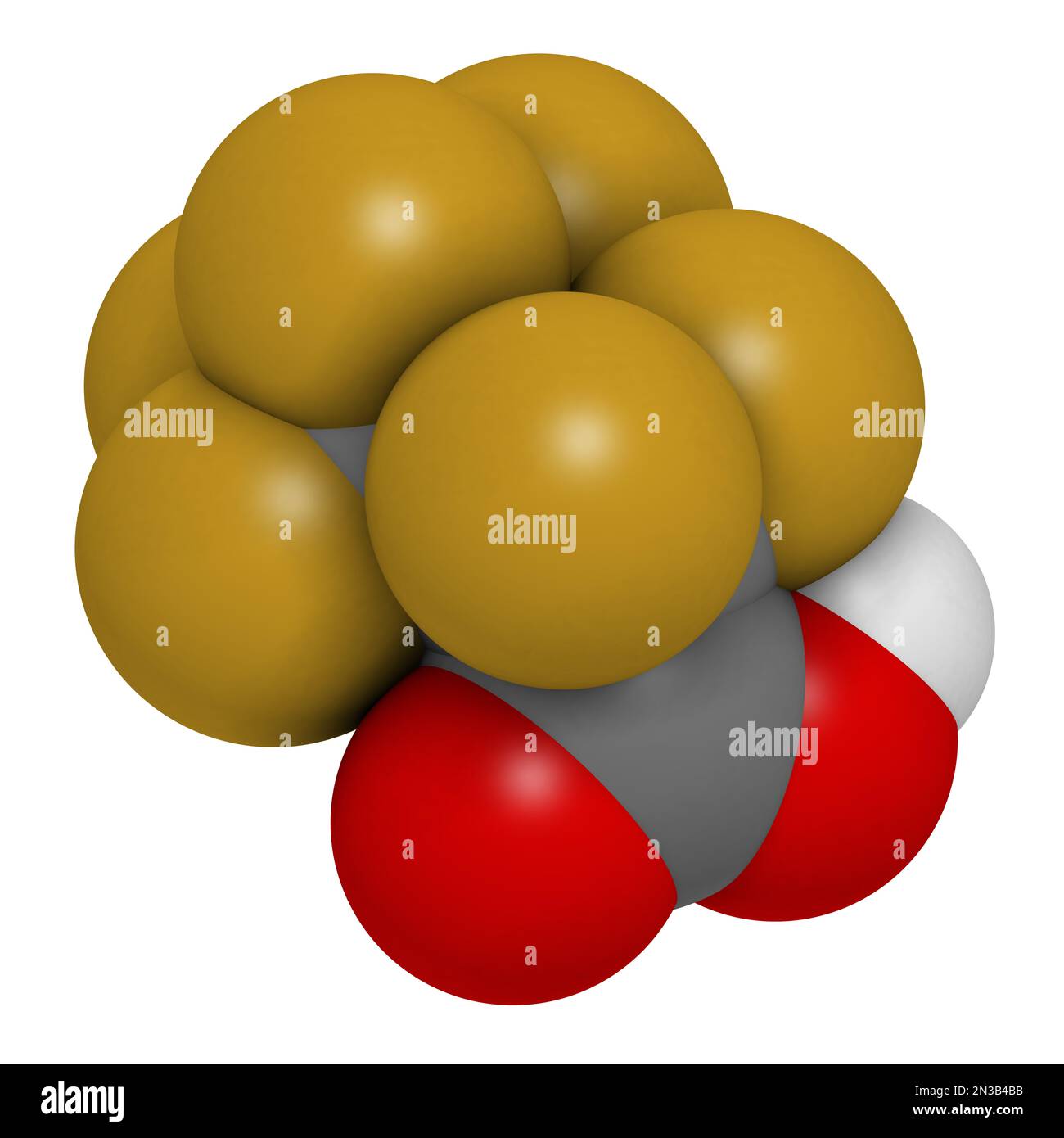 Perfluorobutanoic acid molecule. Also now as heptafluorobutyric acid ...
