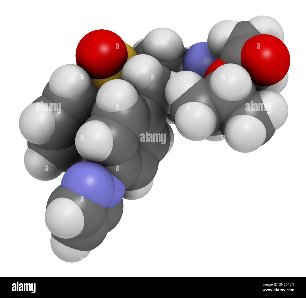 Omidenepag eye drug molecule. 3D rendering. Atoms are represented as ...
