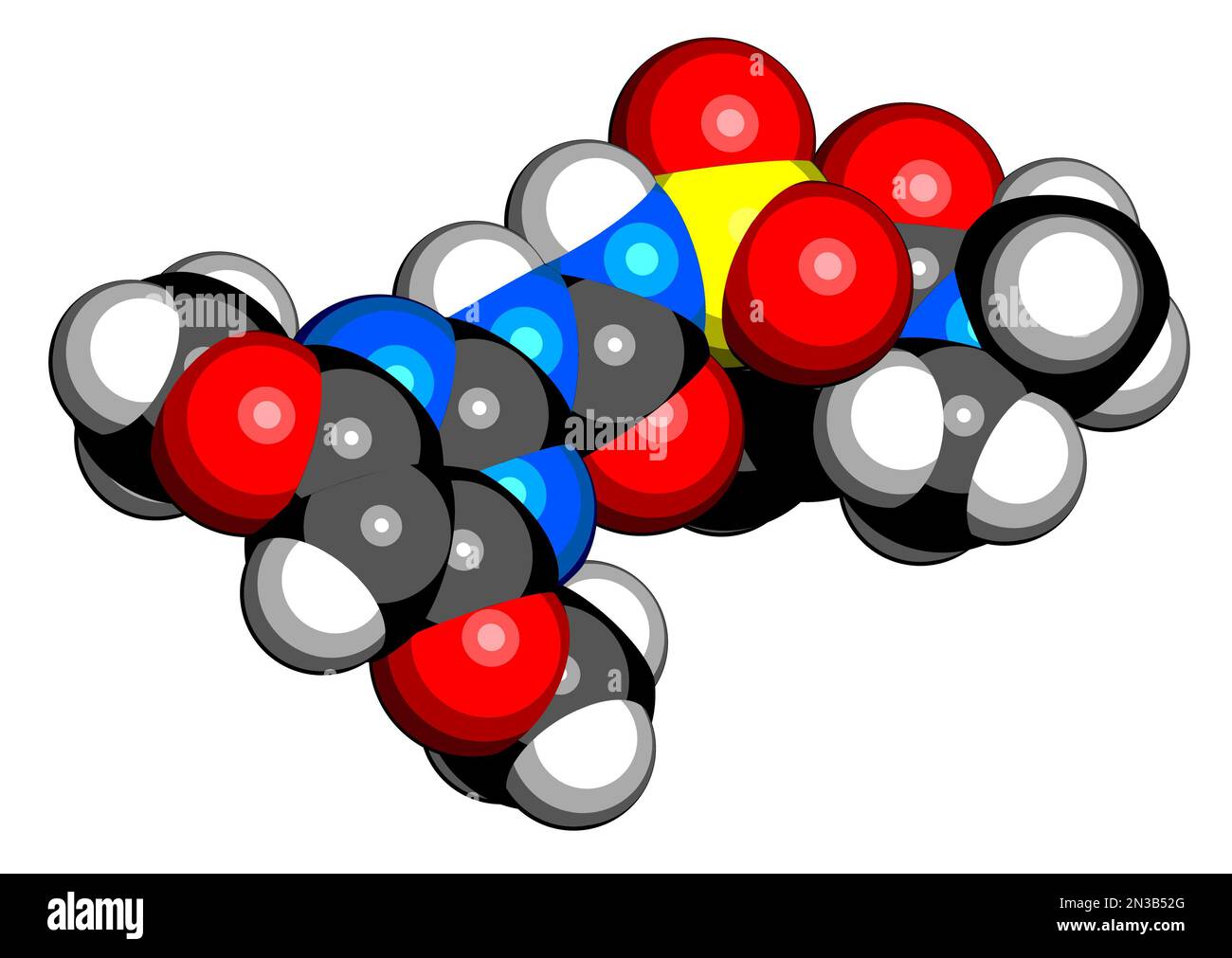 Nicosulfuron systemic herbicide molecule. 3D rendering. Atoms are ...
