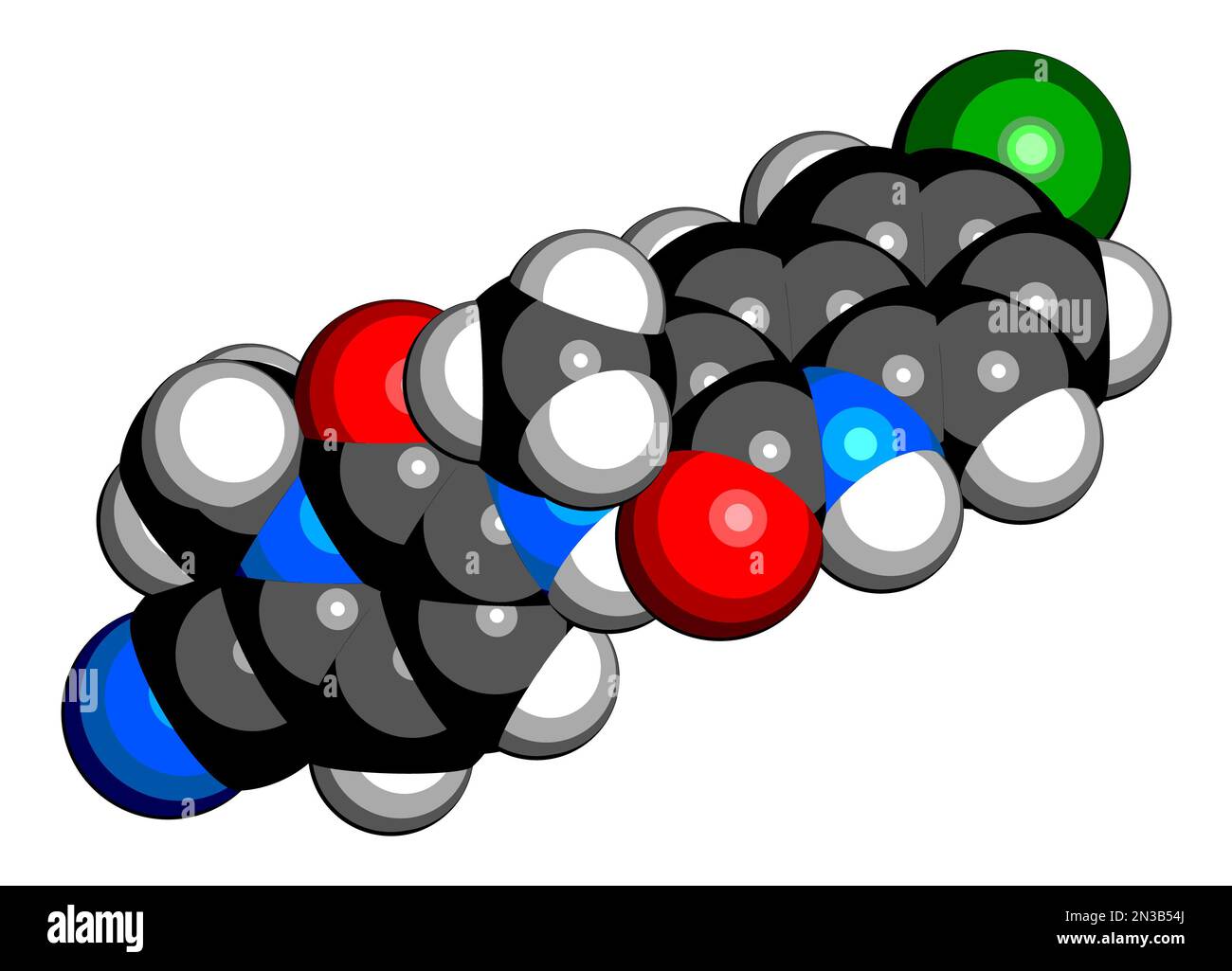 Olutasidenib oncology drug molecule. 3D rendering. Atoms are ...