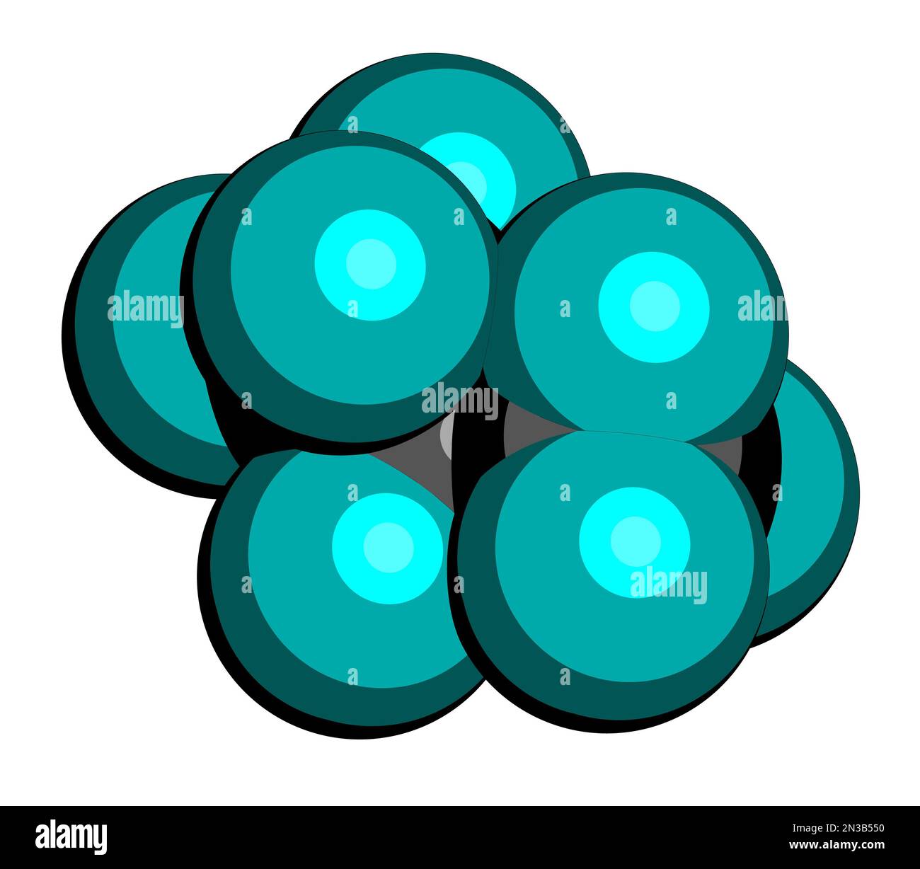 Octafluoropropane perfluorocarbon molecule. 3D rendering. Atoms are ...