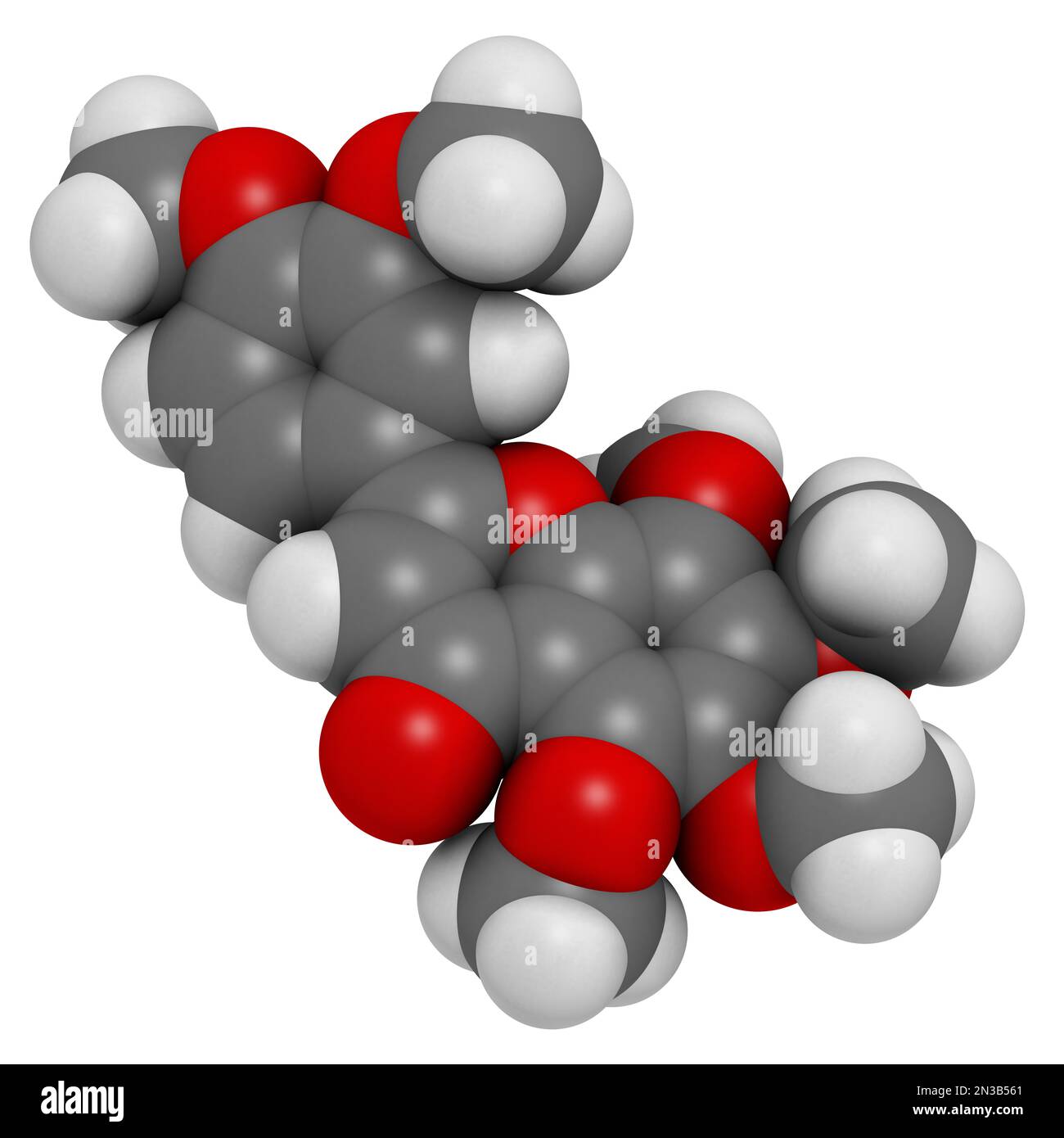 Nobiletin flavonoid molecule. 3D rendering. Atoms are represented as ...