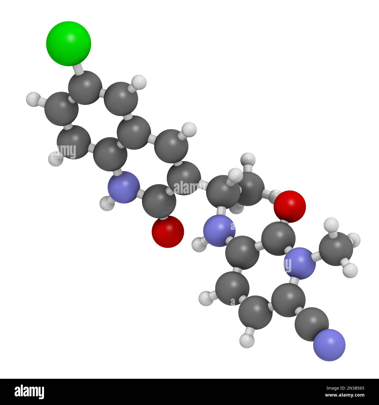 Olutasidenib oncology drug molecule. 3D rendering. Atoms are ...