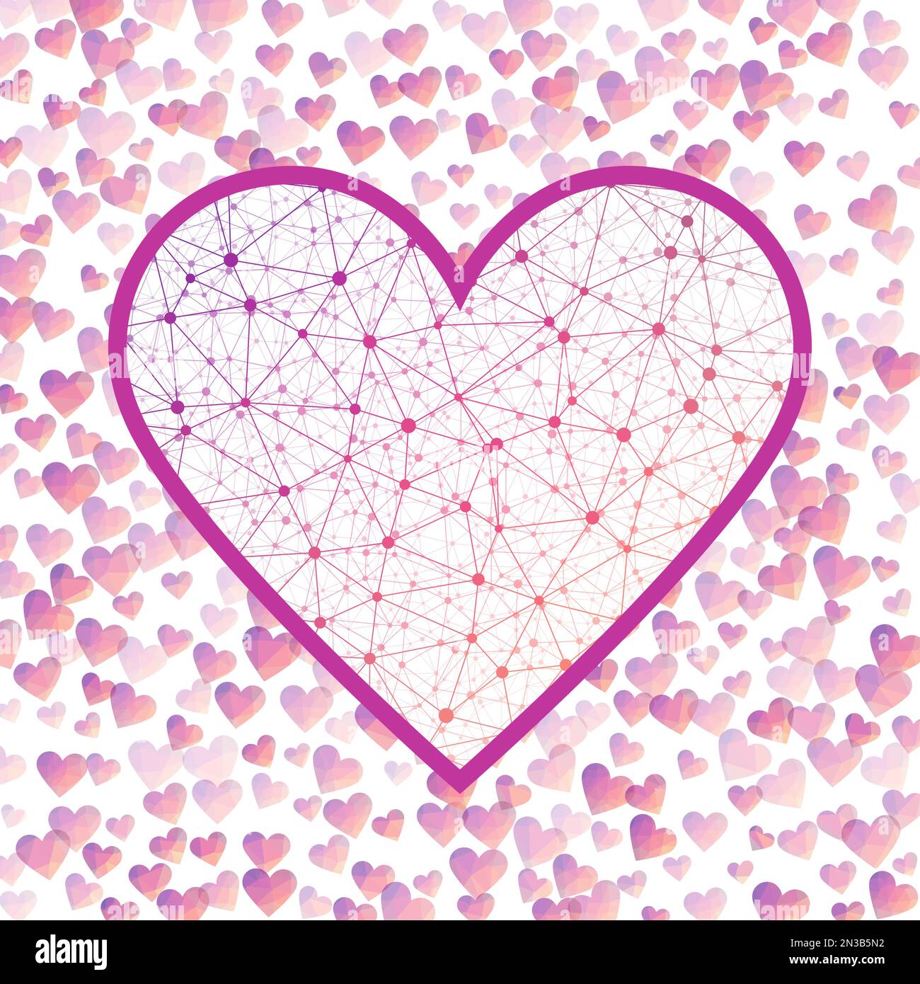 Valentine Day Badge. Geometric heart mesh in sunset color shades ...