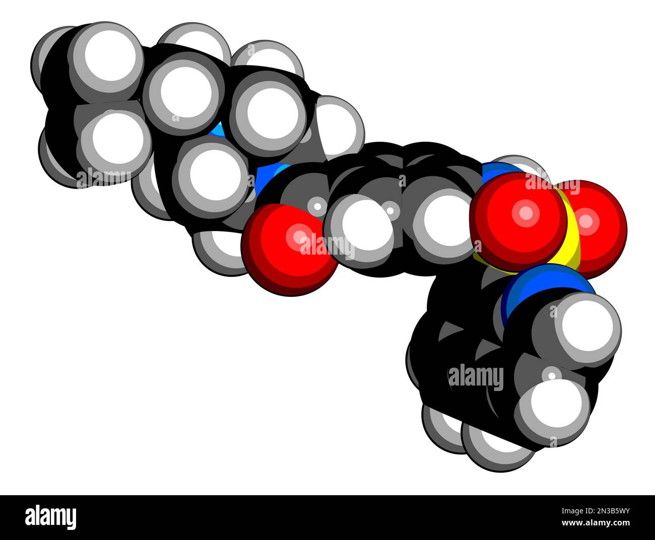 Mitapivat hemolytic anemia drug molecule. 3D rendering. Atoms are ...