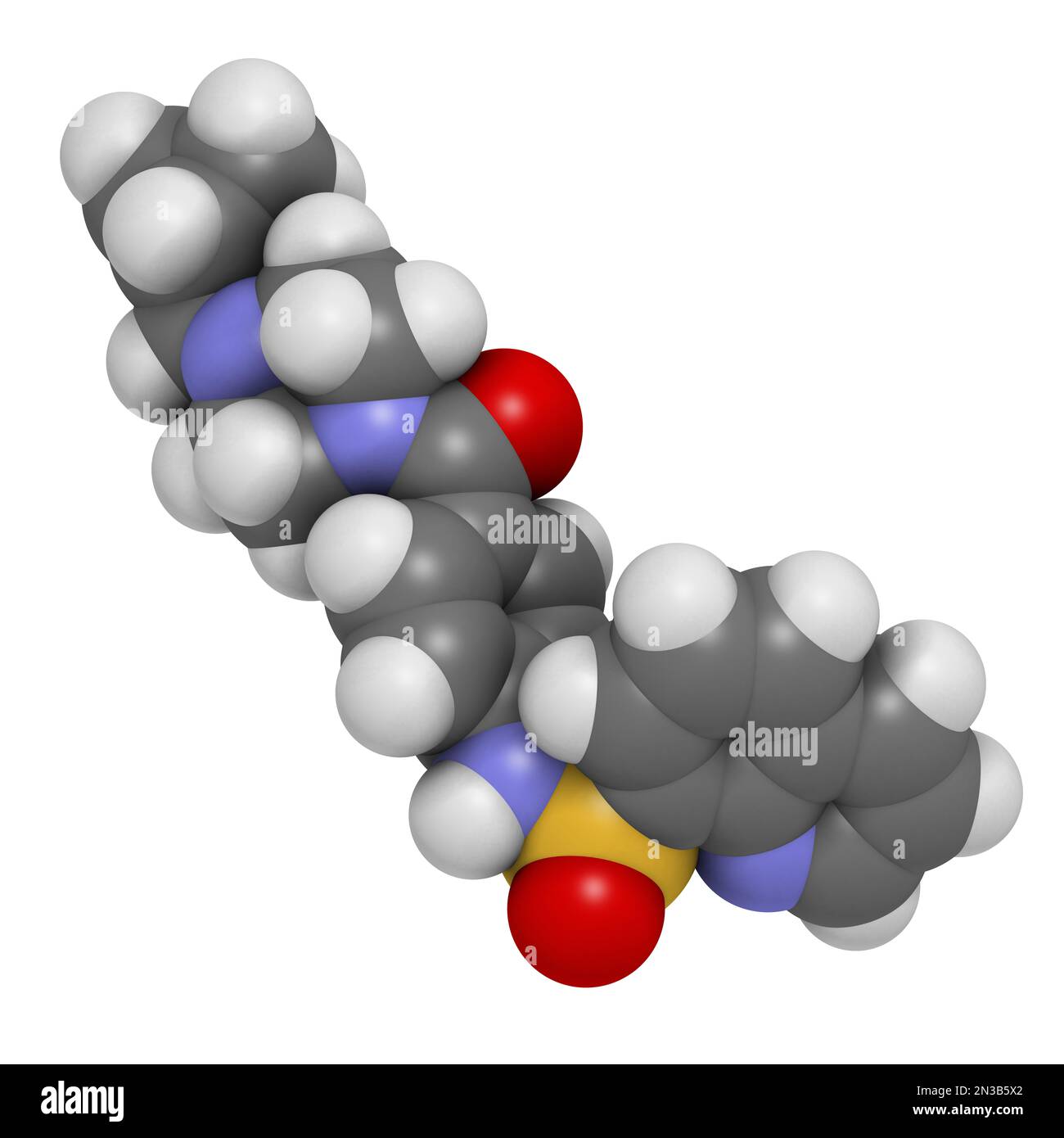 Mitapivat hemolytic anemia drug molecule. 3D rendering. Atoms are ...