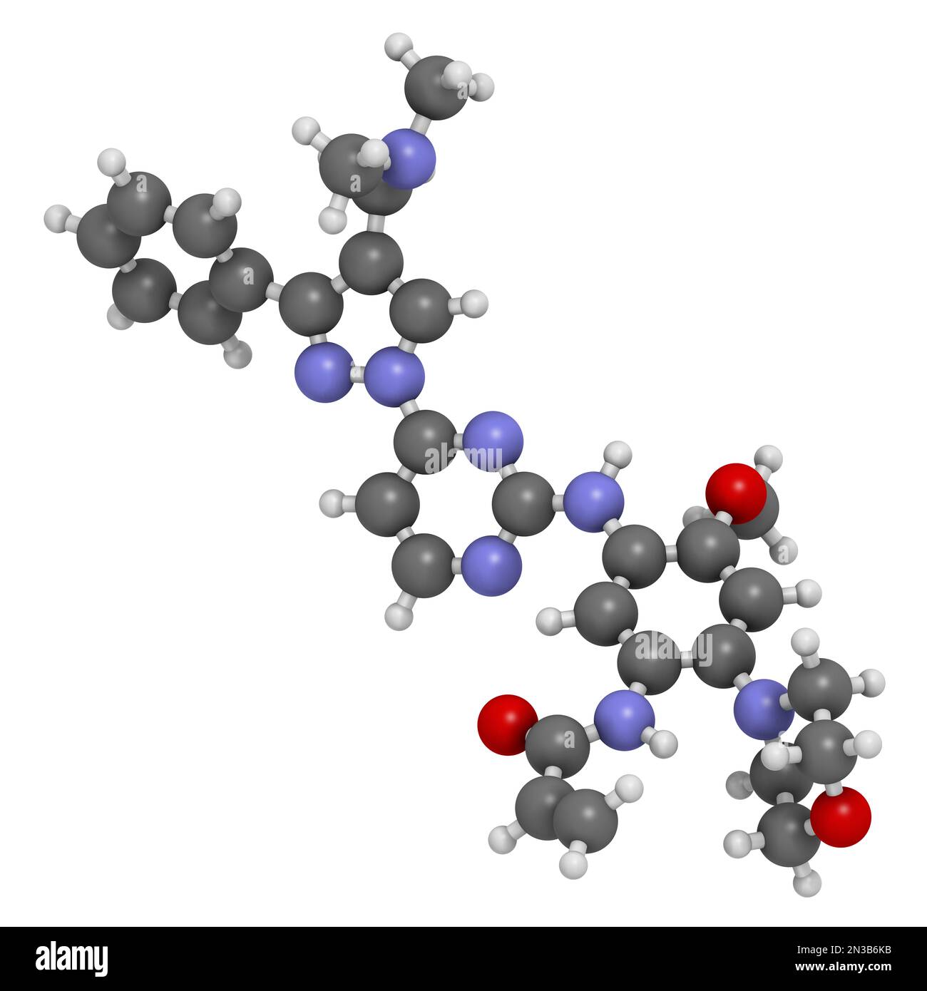 Lazertinib cancer drug molecule. 3D rendering. Atoms are represented as ...