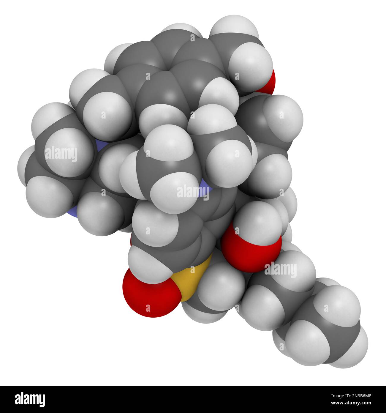 Maralixibat drug molecule. 3D rendering. Atoms are represented as ...