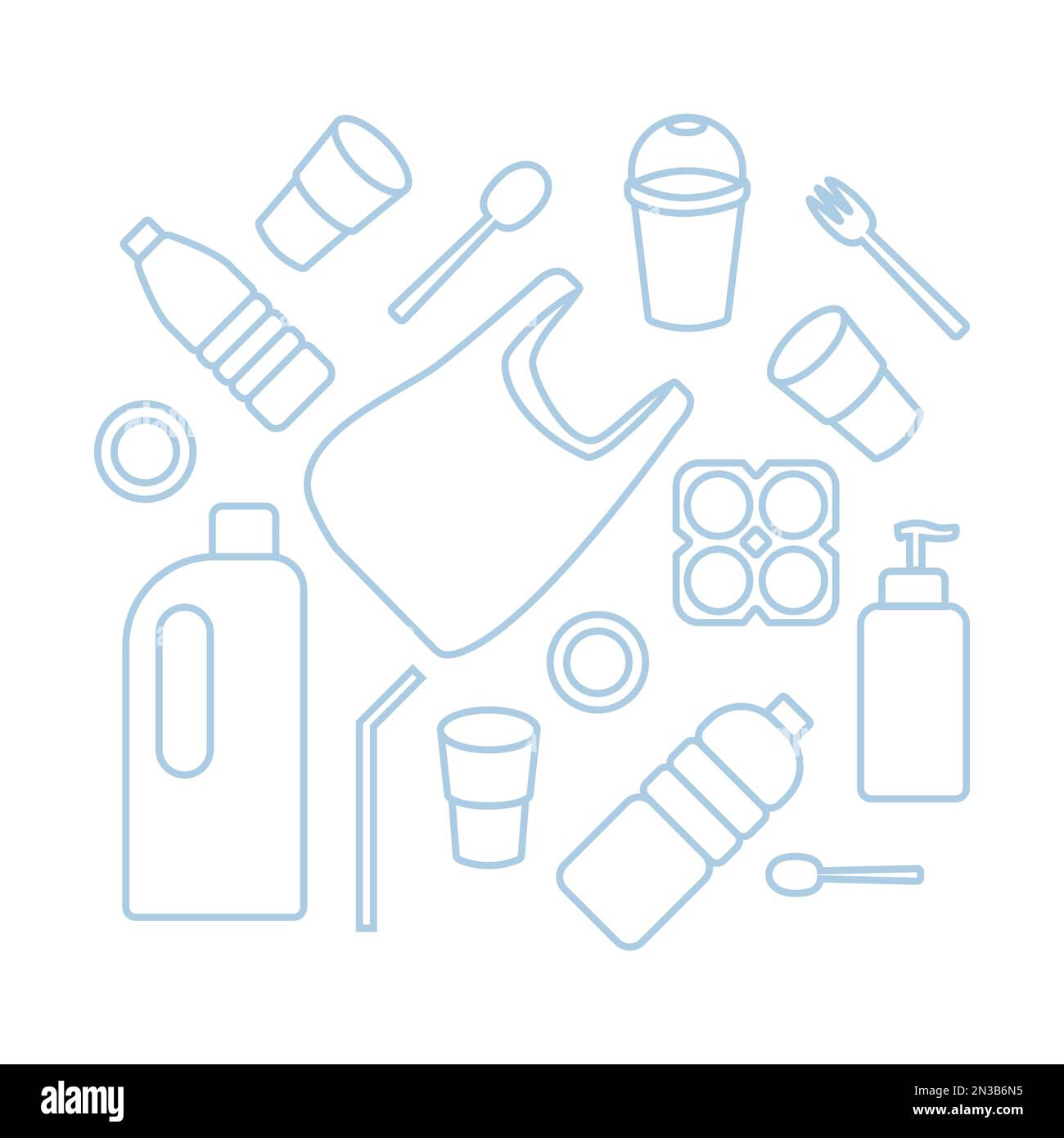 Plastic objects set. Plastic pollution, recycling, environmentally ...