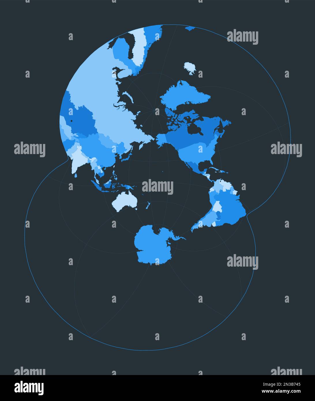 World Map. Modified stereographic projection for the Pacific ocean ...