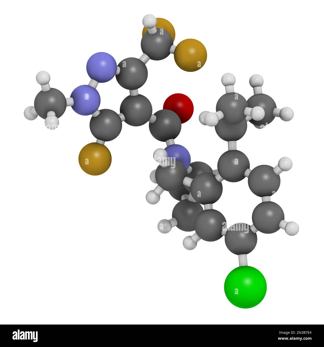 Isoflucypram fungicide molecule. 3D rendering. Atoms are represented as ...