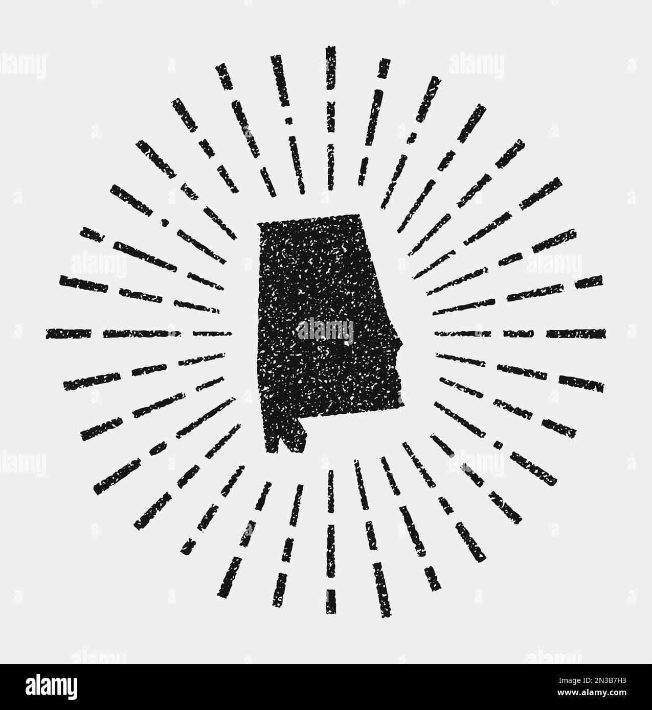 Vintage map of Alabama. Grunge sunburst around the US state. Black ...