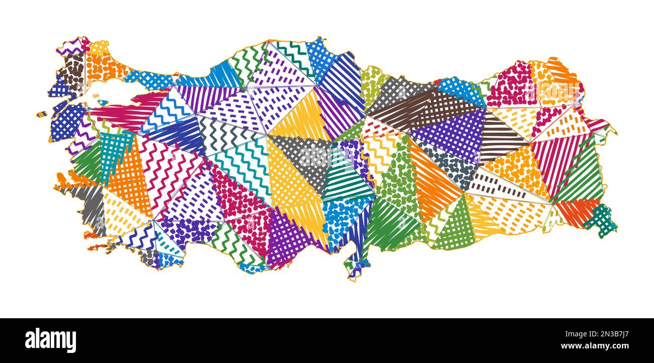 Kid style map of Turkey. Hand drawn polygons in the shape of Turkey. Vector illustration Stock ...