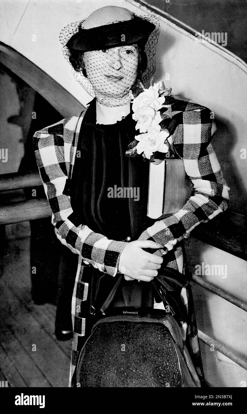 Gloria Morgan Vanderbilt is shown as she arrived from Europe aboard the ...