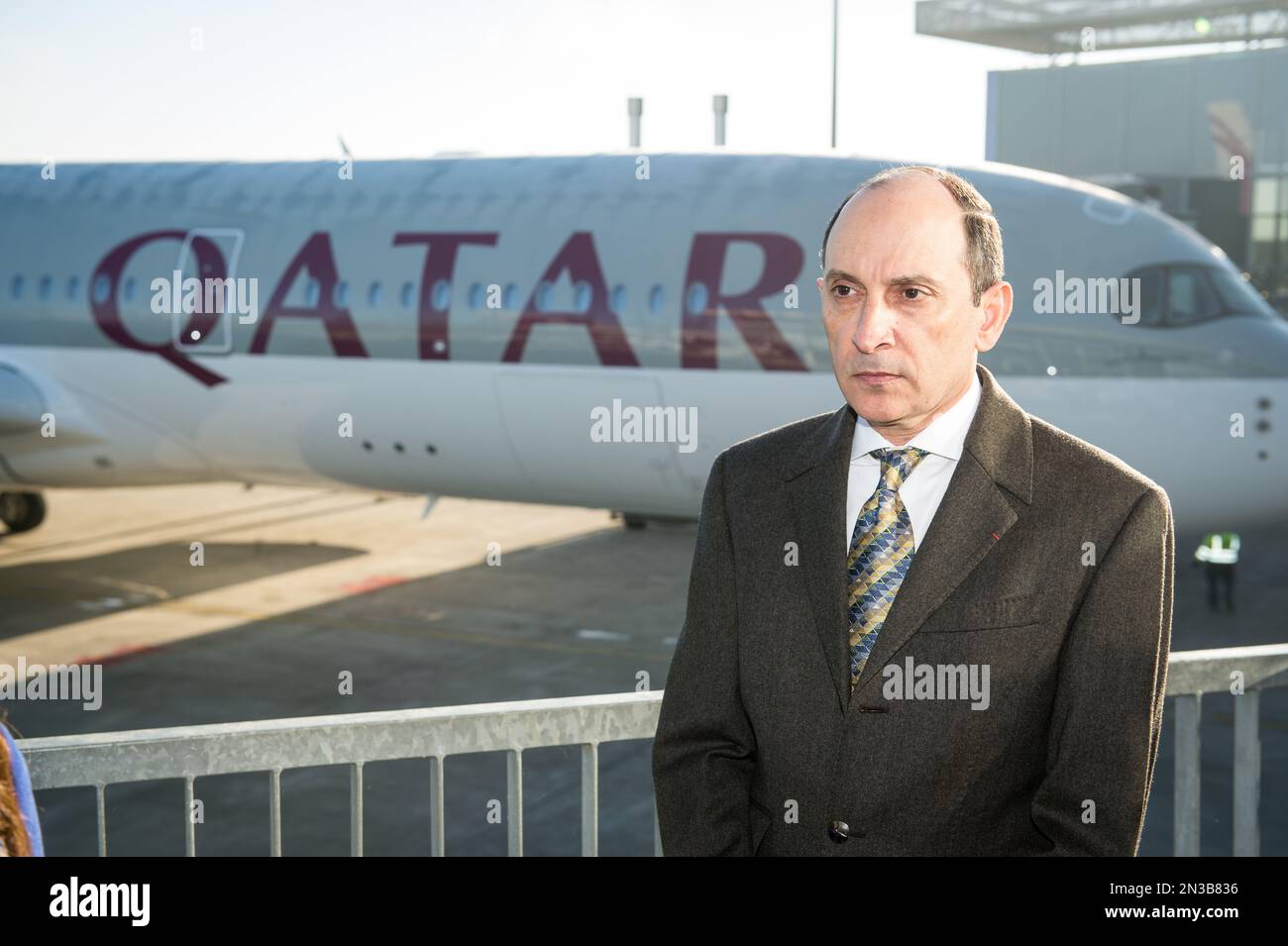 Qatar Airways CEO Akbar al Baker poses during the hand over ceremony of ...