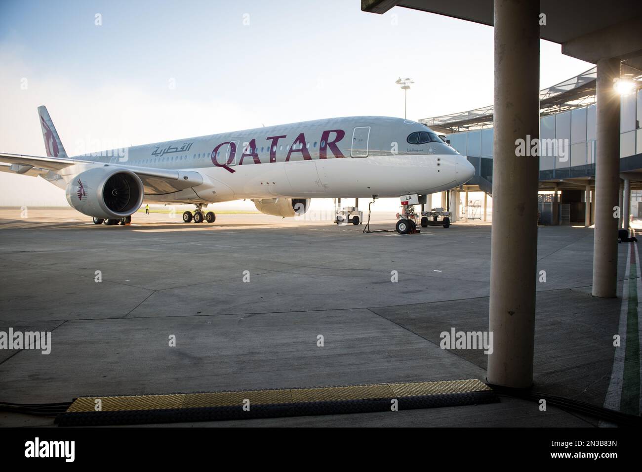 The first Airbus A350 for Qatar Airways sits on the tarmac during the ...
