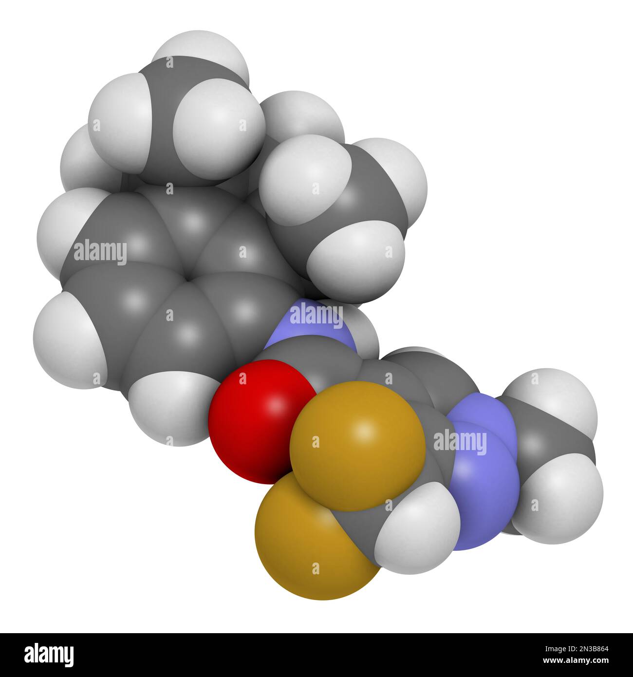 Inpyrfluxam fungicide molecule. 3D rendering. Atoms are represented as ...