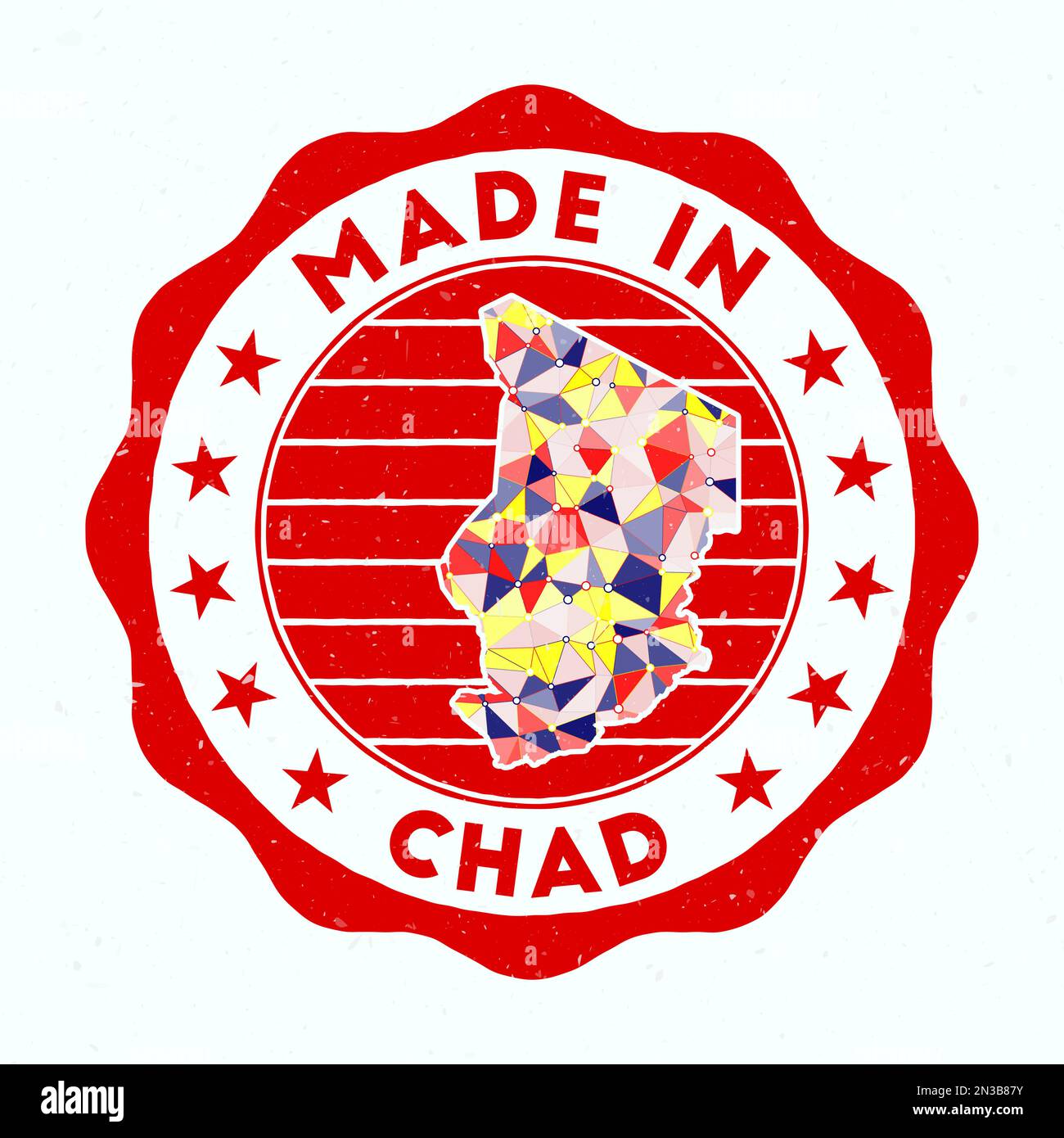 Made In Chad. Country round stamp. Seal of Chad with border shape ...