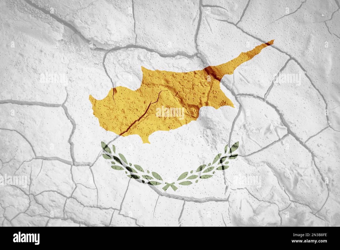 Flag of Cyprus. Cyprus symbol. Flag on the background of dry cracked ...