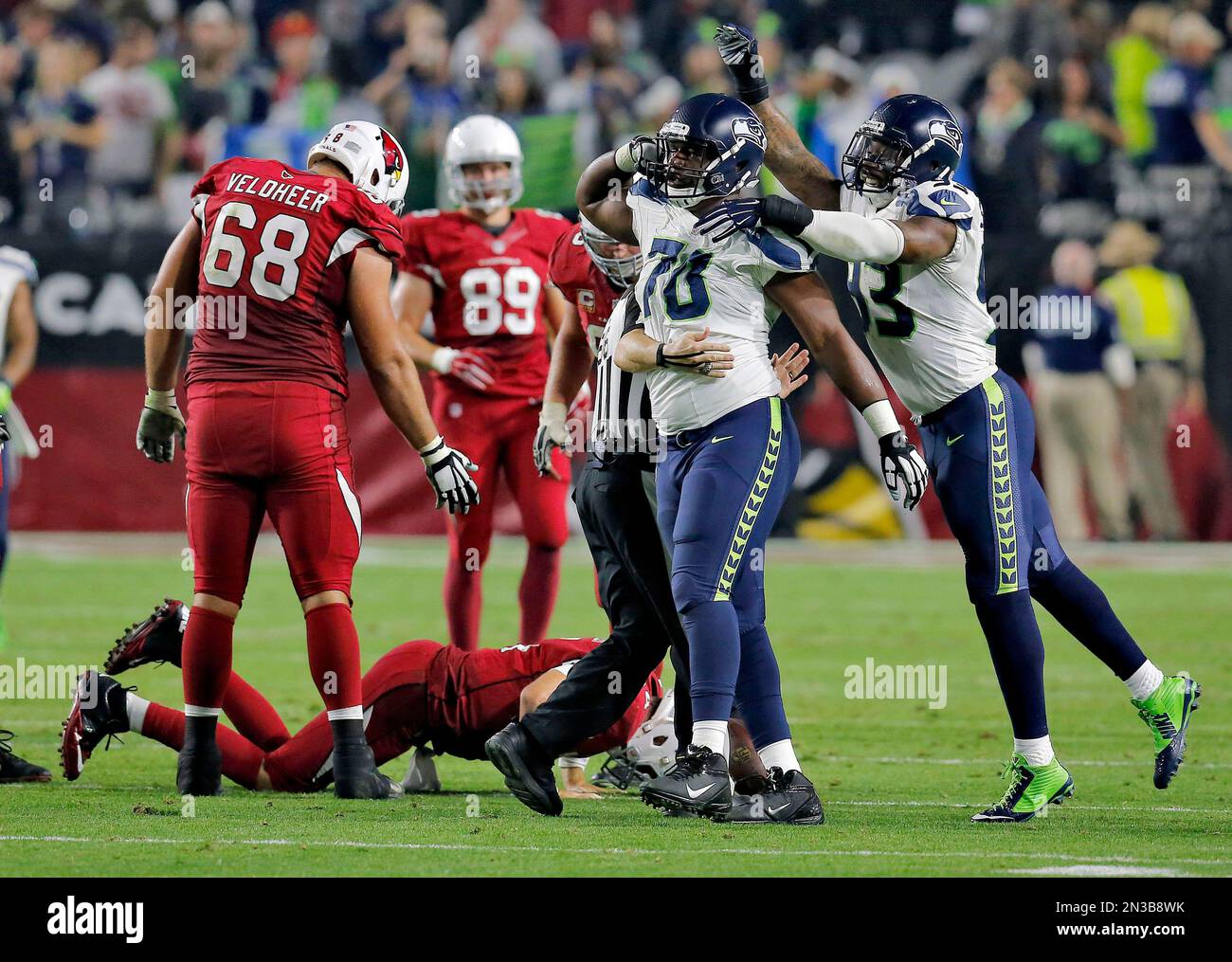 Seattle Seahawks defensive end David King (70) celebrates his sack ...