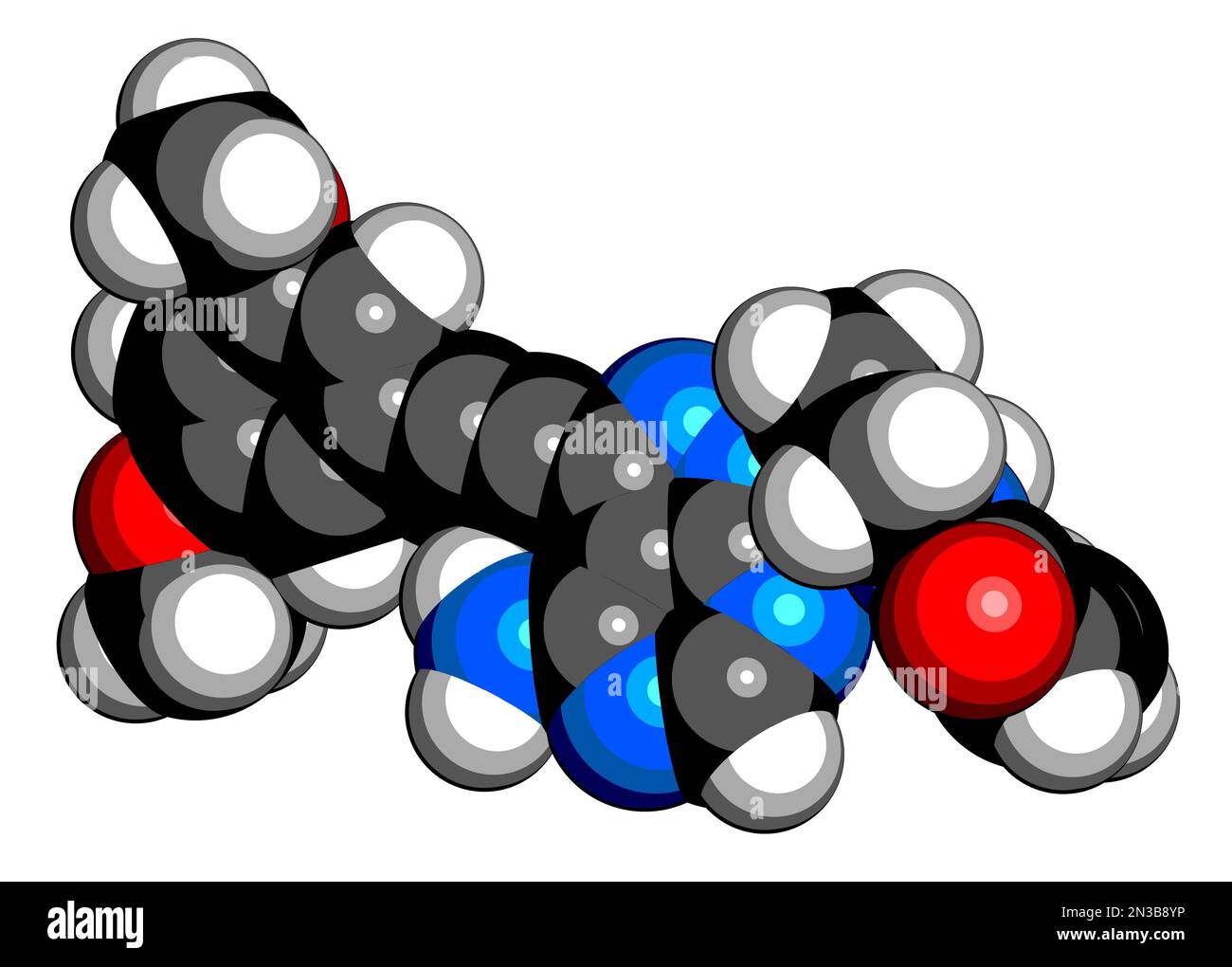 Futibatinib oncology drug molecule. 3D rendering. Atoms are represented ...