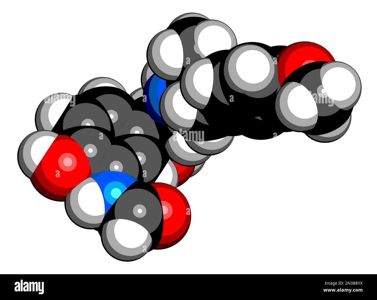 Formoterol drug molecule. 3D rendering. Atoms are represented as ...