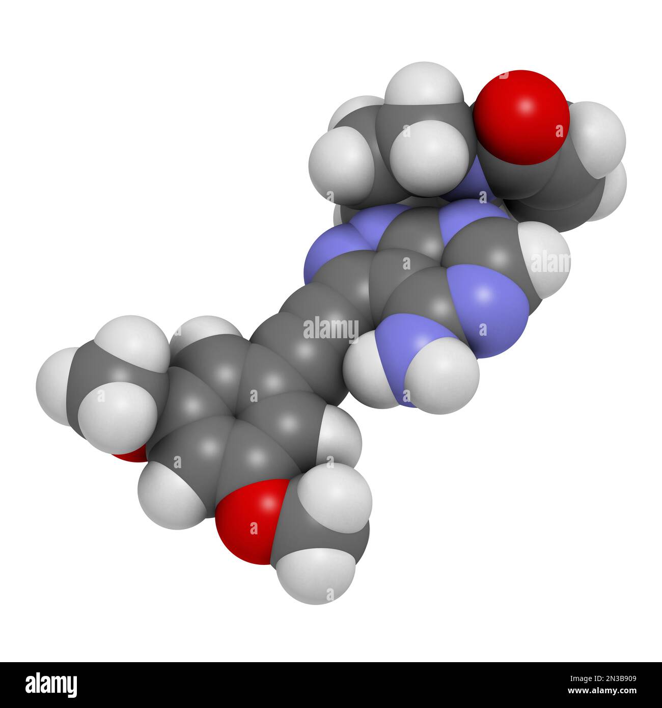 Futibatinib oncology drug molecule. 3D rendering. Atoms are represented ...