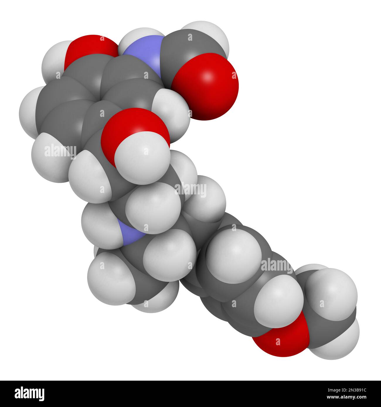 Formoterol drug molecule. 3D rendering. Atoms are represented as ...