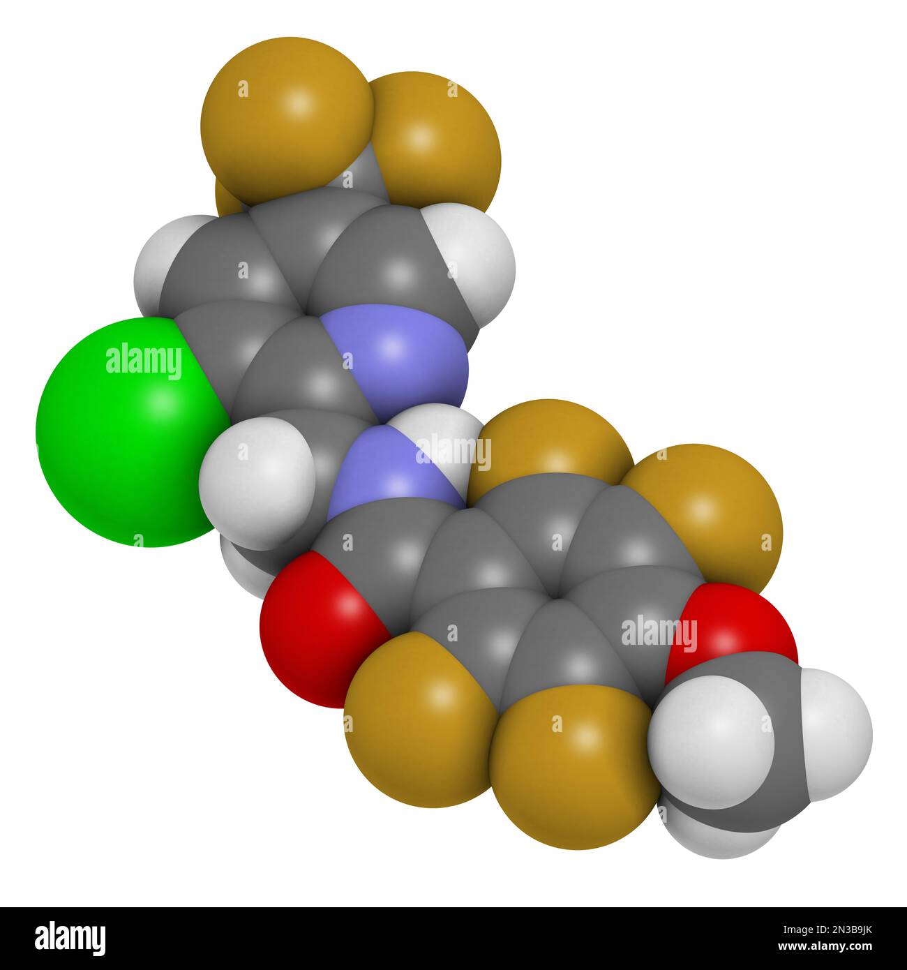 Fluopimomide funigicide molecule. 3D rendering. Atoms are represented ...