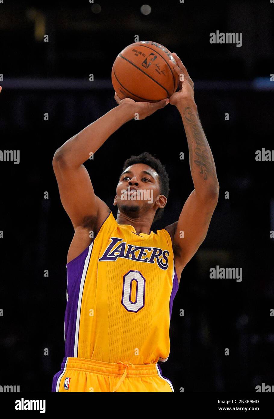 Los Angeles Lakers forward Nick Young puts up a shot during the first ...
