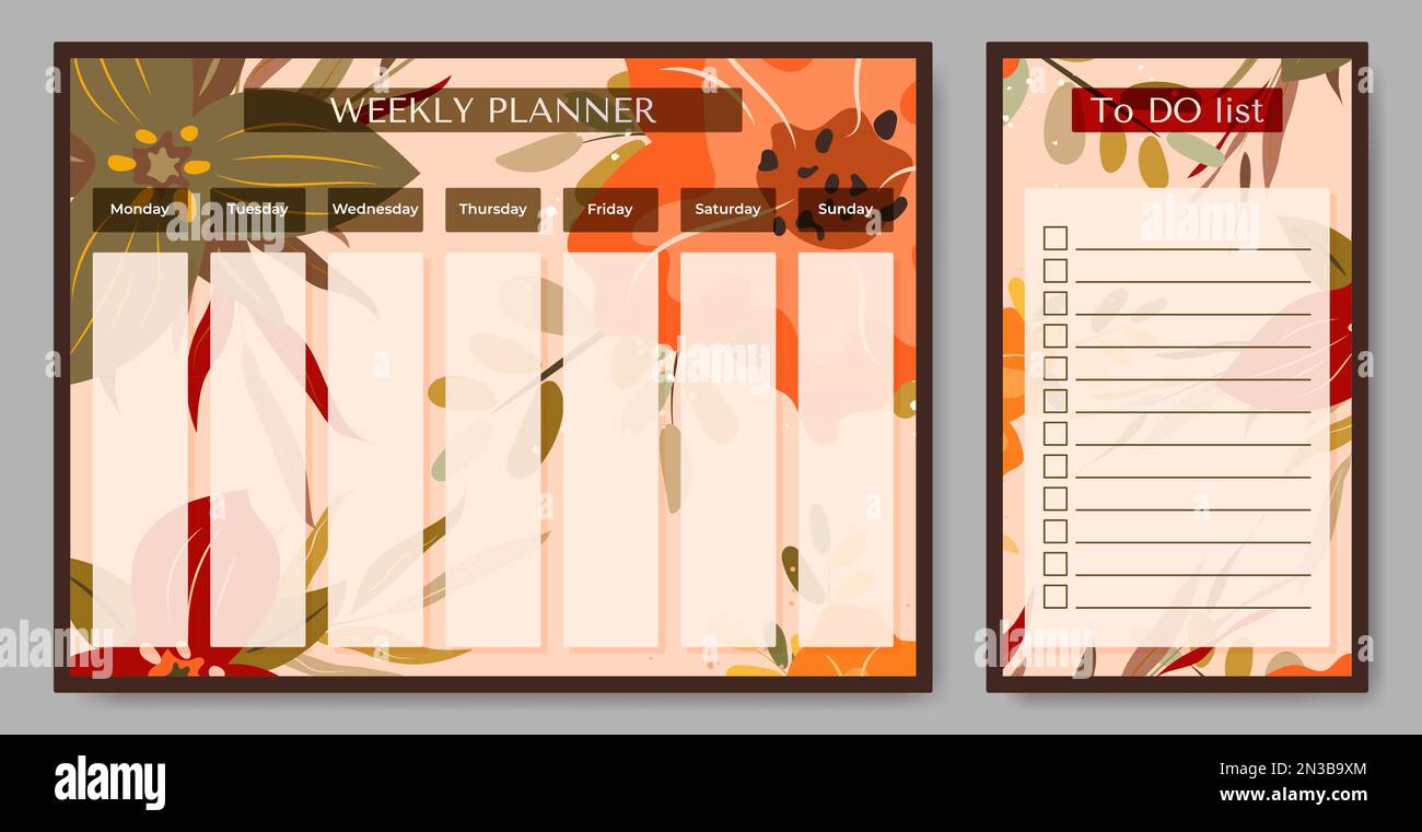Weekly planner with To Do list on floral backdrop Stock Vector Image ...