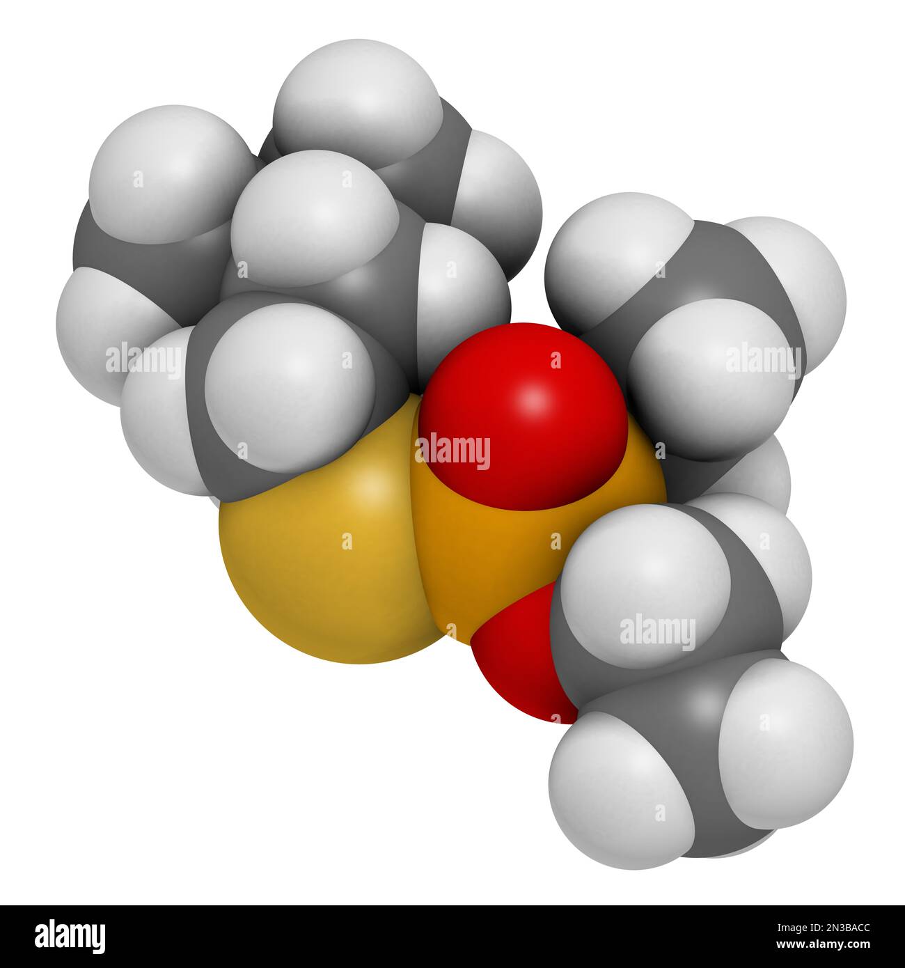 Echothiophate (phospholine) drug molecule. 3D rendering. Atoms are ...