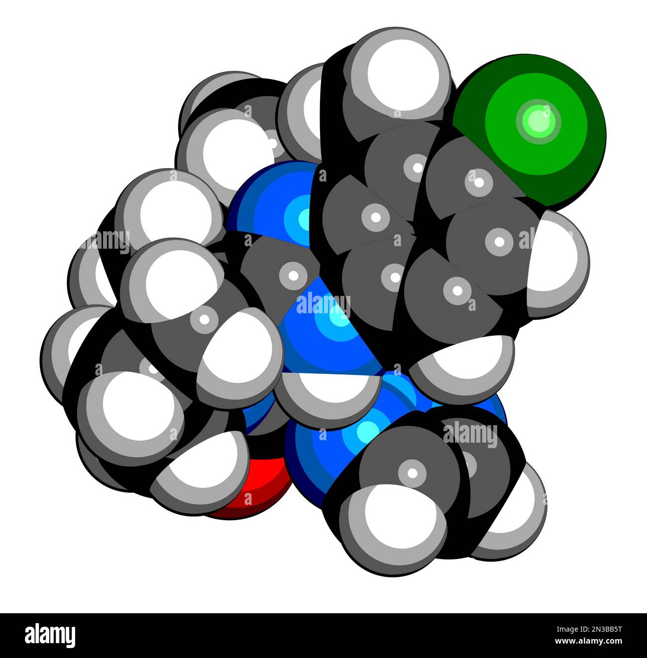 Daridorexant insomnia drug molecule. 3D rendering. Atoms are ...