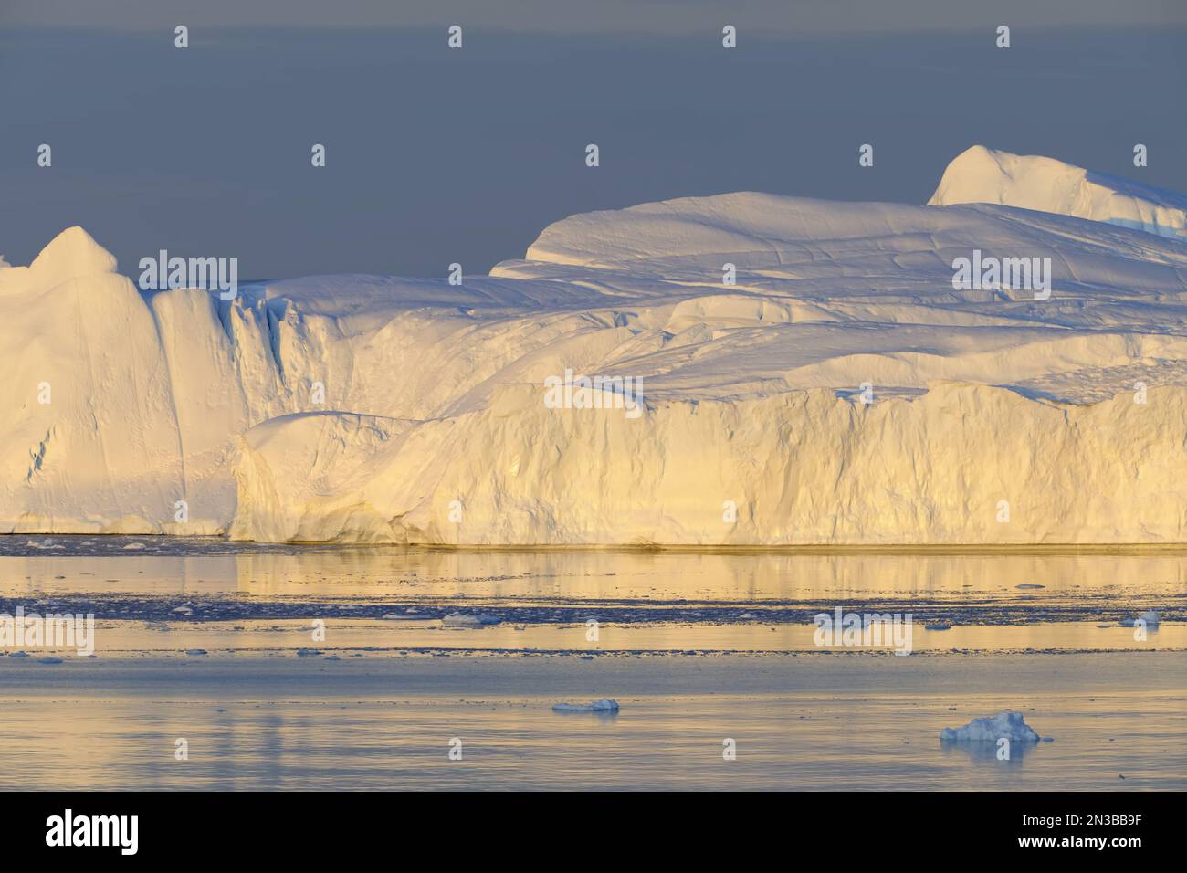 Icebergs at Ilulissat icefjord at sunrise, Ilulissat, Icefjord, Disko ...