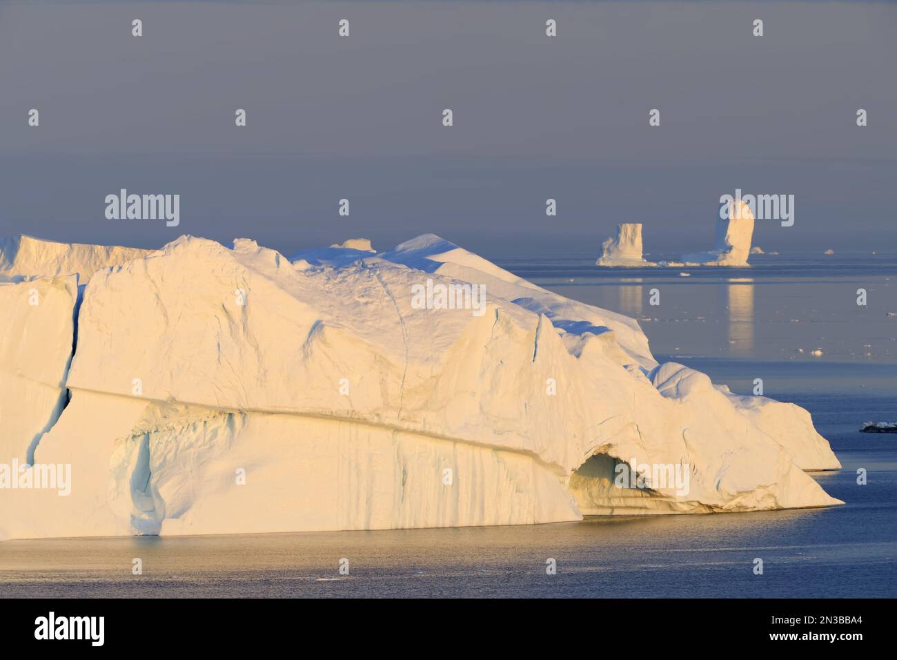 Icebergs at Ilulissat icefjord at sunrise, Ilulissat, Icefjord, Disko ...