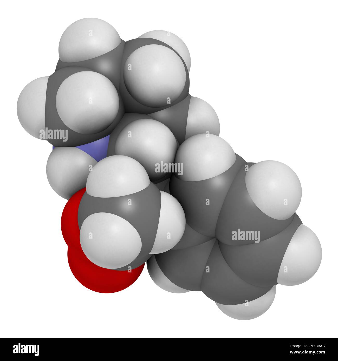 Dexmethylphenidate drug molecule. 3D rendering. Atoms are represented ...