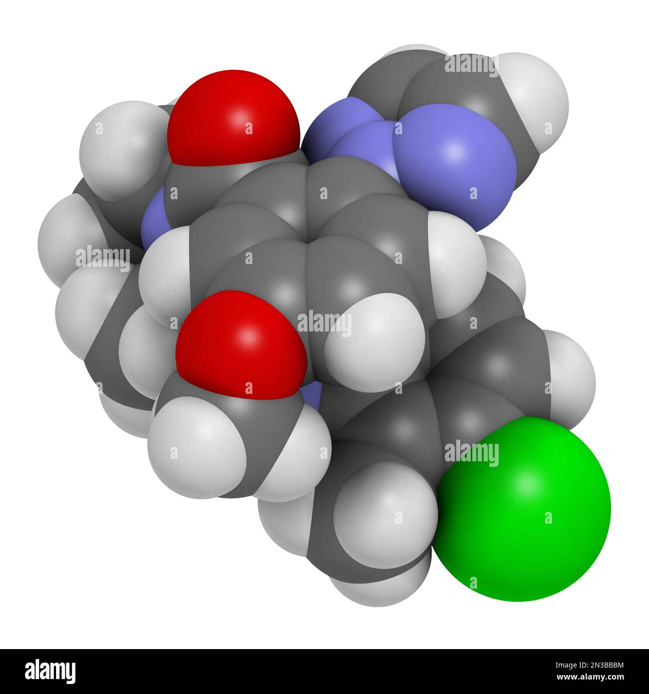 Daridorexant insomnia drug molecule. 3D rendering. Atoms are ...