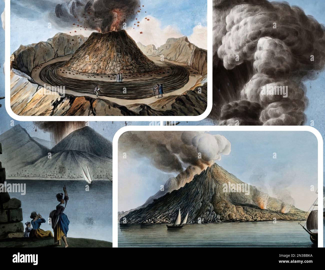 Some paintings made between 1700 and 1800 depicting eruptions of the ...