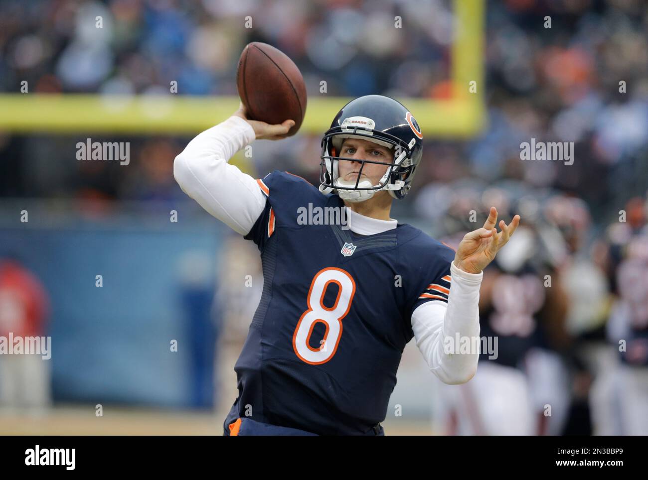 Chicago Bears quarterback Jimmy Clausen (8) warms up before the second ...