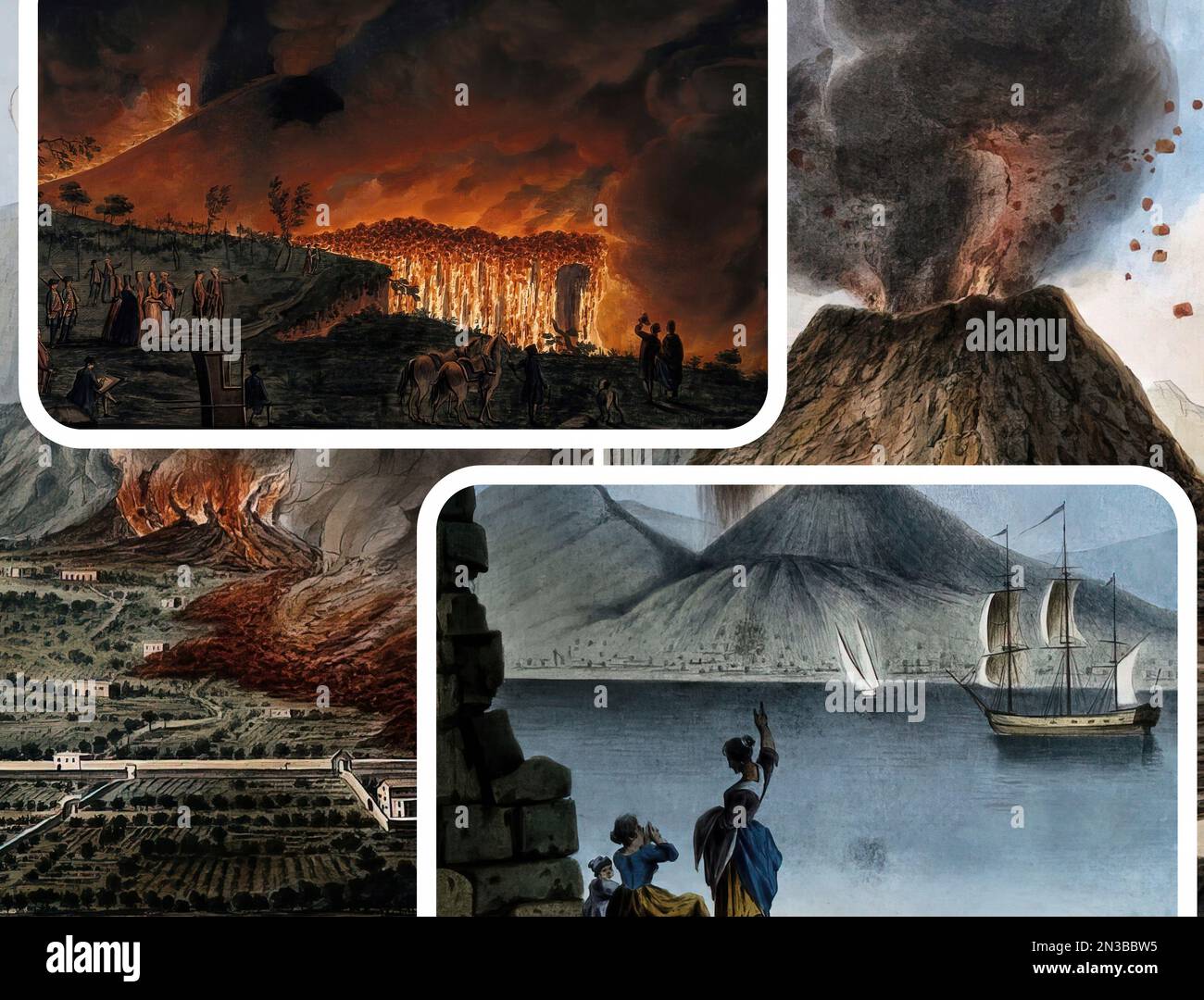 Some paintings made between 1700 and 1800 depicting eruptions of the ...