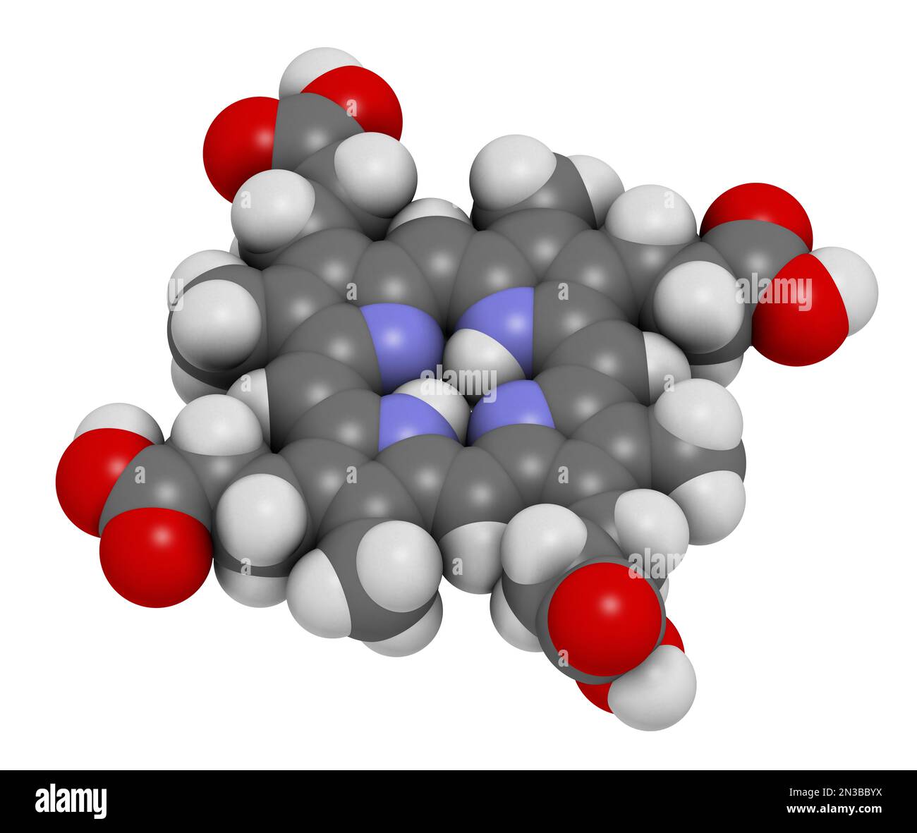 Coproporphyrin I metabolite molecule. 3D rendering. Atoms are ...