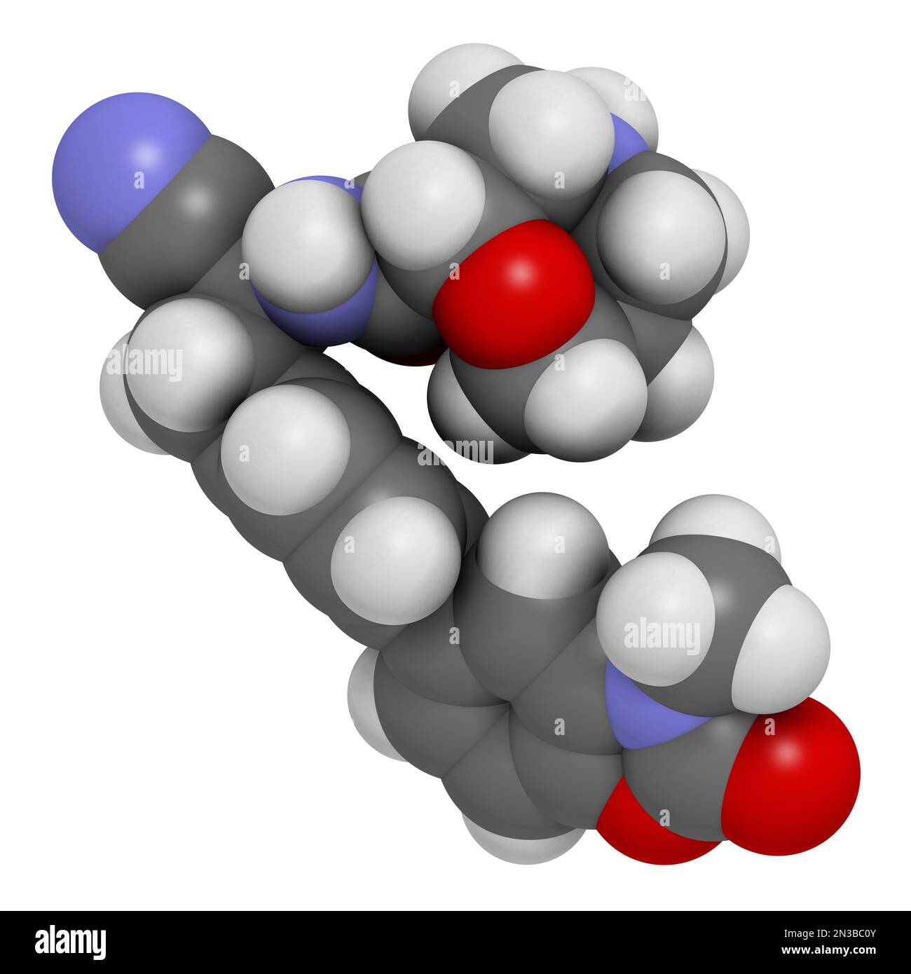 Brensocatib drug molecule. 3D rendering. Atoms are represented as ...