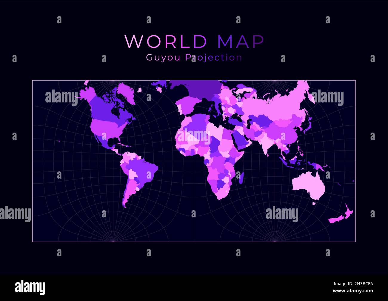World Map. Guyou hemisphere-in-a-square projection. Digital world ...
