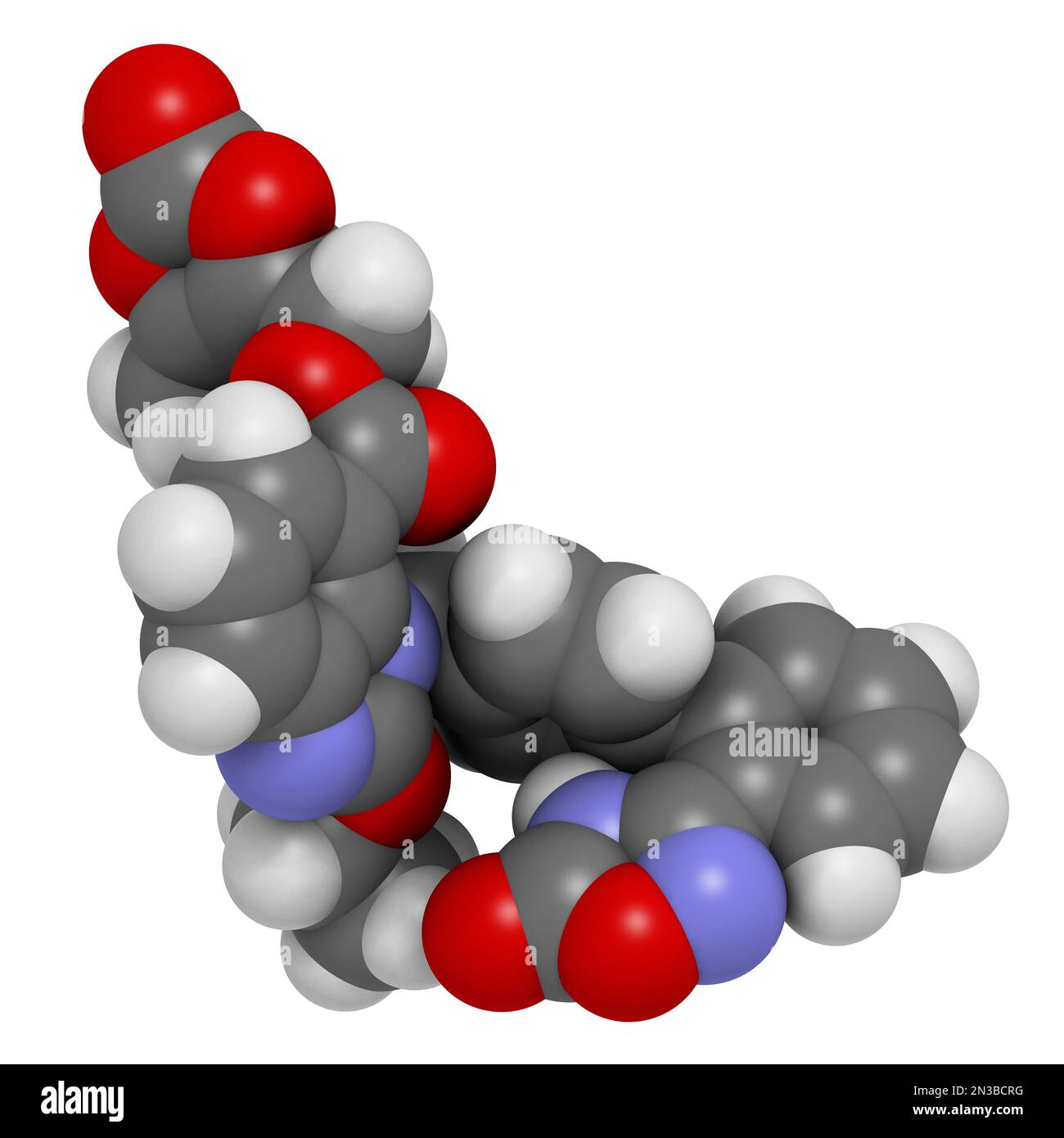 Azilsartan medoxomil hypertension drug molecule. 3D rendering. Atoms ...