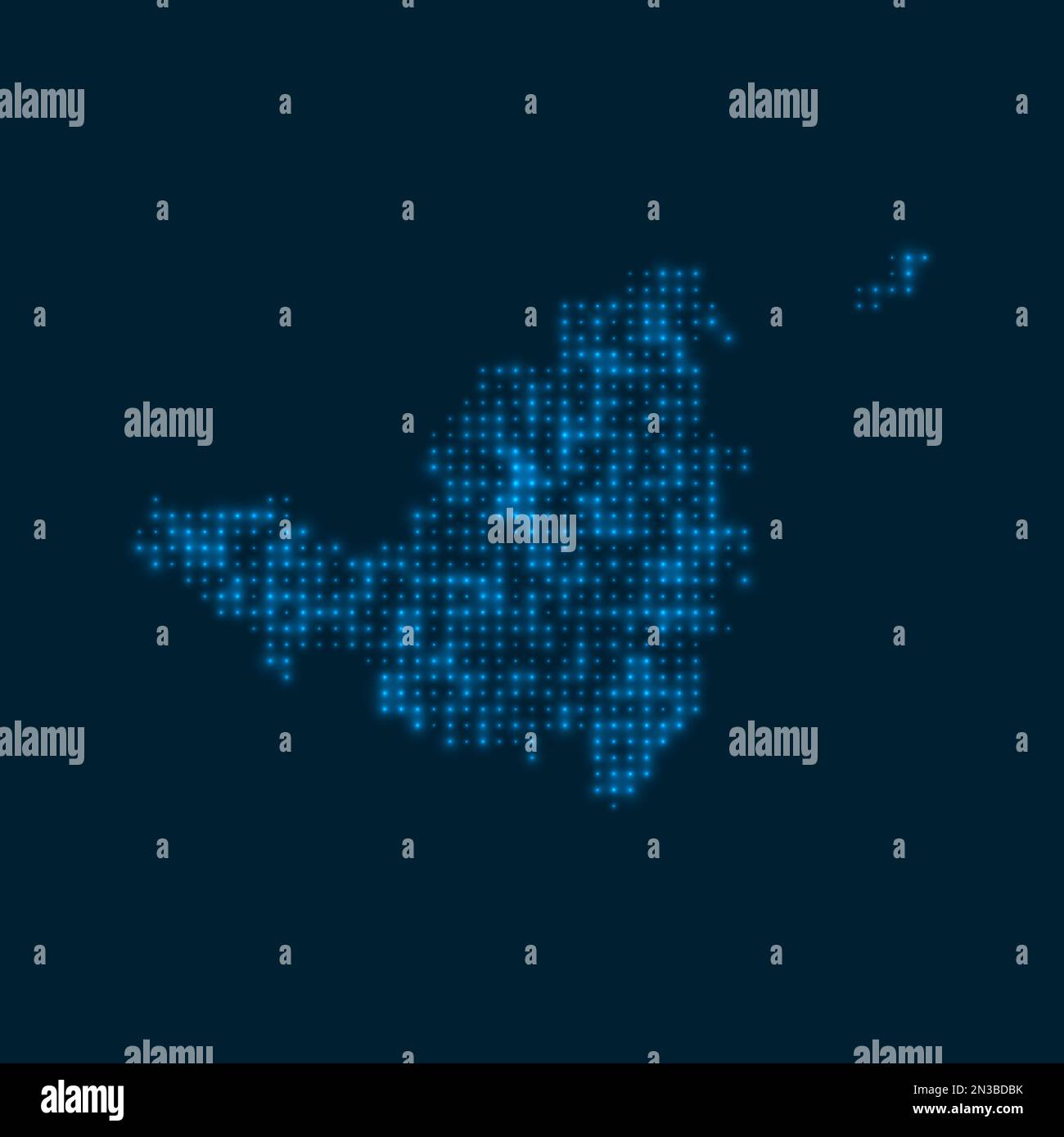 Saint Martin dotted glowing map. Shape of the island with blue bright ...